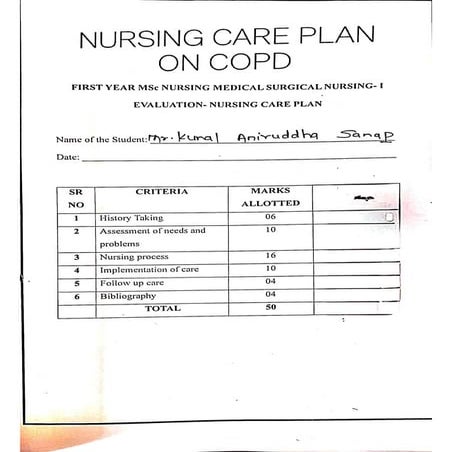 Chronic obstructive pulmonary disease nursing care plan for MSc nursing ...