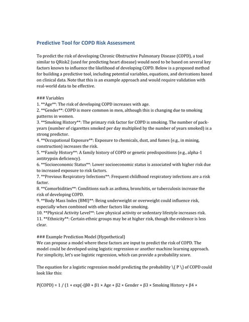 Copd Risk Prediction Tool Or Test Risk Of Getting Copd Pdf