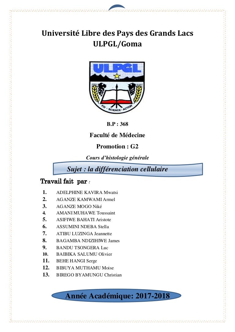 Travail pratique d'histologie/ ulpgl goma