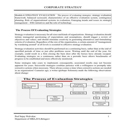 coporate Strategy - Module 6.the process of evaluation | PDF
