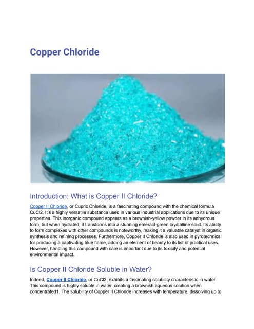 Understanding Cobalt(II) Chloride: Key Properties and Uses | PDF