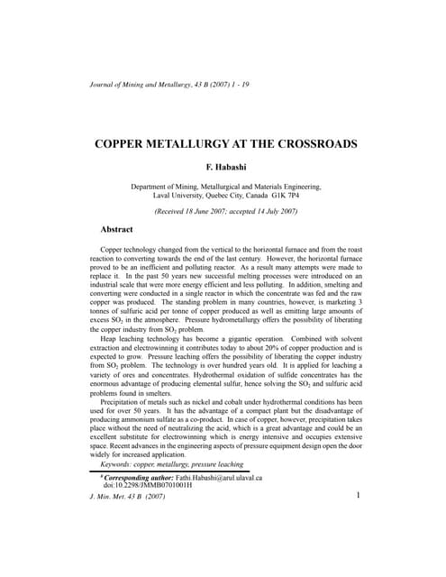 Mineral Processing (Pyrometallurgy) | PPT