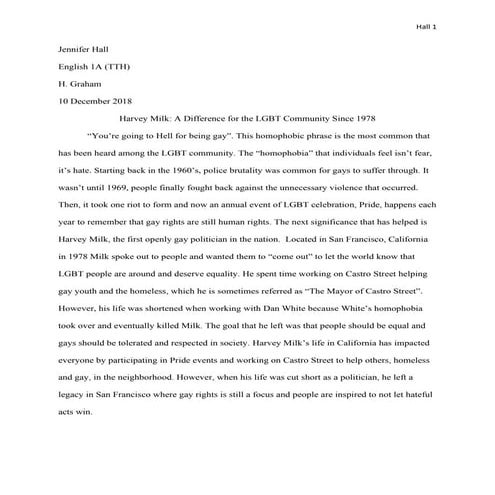 Harvey Milk: A Difference for the LGBT Community Since 1978 | PDF