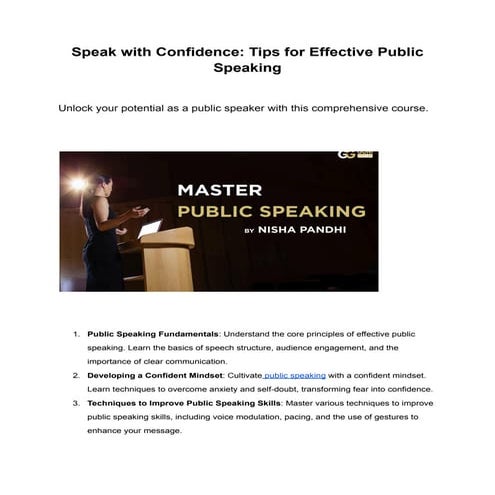 Speak with Confidence: Tips for Effective Public Speaking | PDF