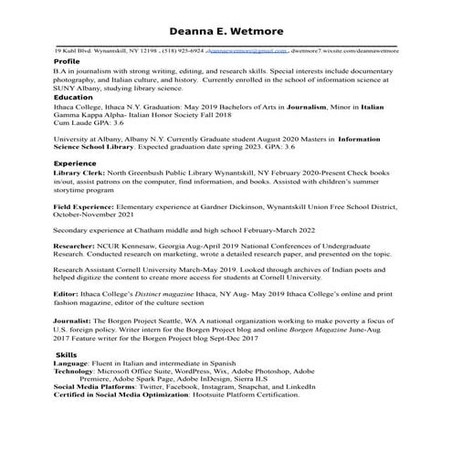 Deanna E. Wetmore Resume | PDF