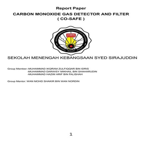 Report Paper CO GAS DETECTOR AND FILTER CO-SAFE | PDF