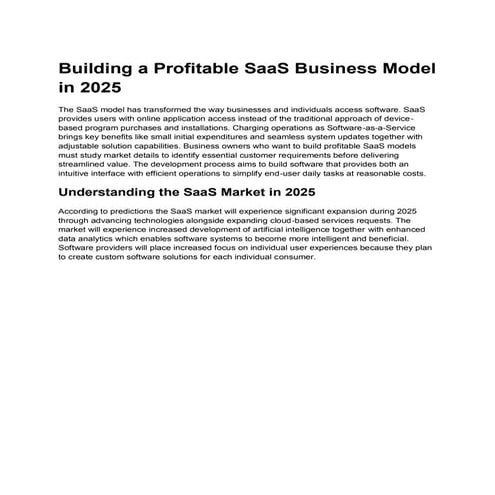 Building a Profitable SaaS Business Model in 2025: Key Strategies for Success | PDF