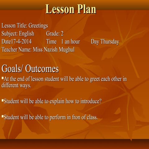 Copy of copy of lesson plan | PPT