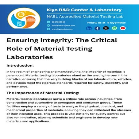 The Critical Role of Material Testing Laboratories | PDF