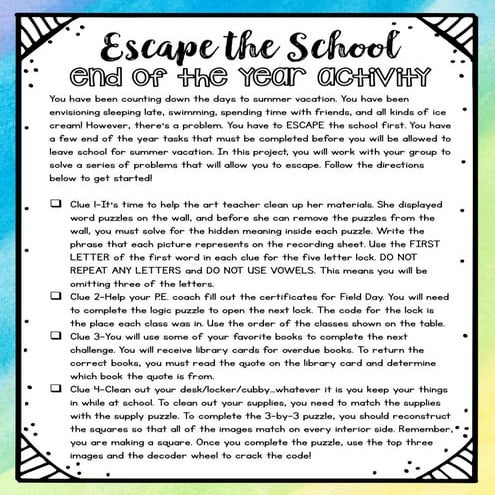 End of Year Escape Room | PDF