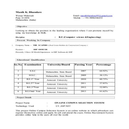Copy of manik bhandare update resume | DOCX
