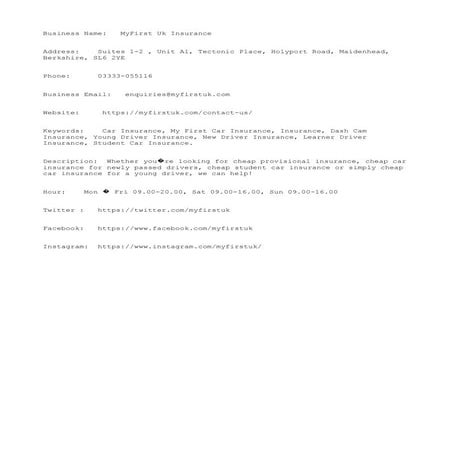 MyFirst Uk Insurance | TXT | Motor Insurance | Insurance