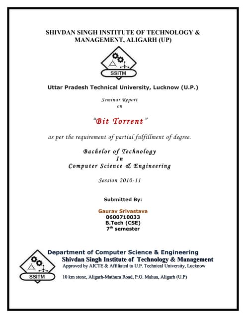 major project Synopsis front page