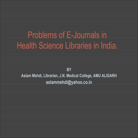Problems of e-journals in Indian Health Science Libraries | PDF