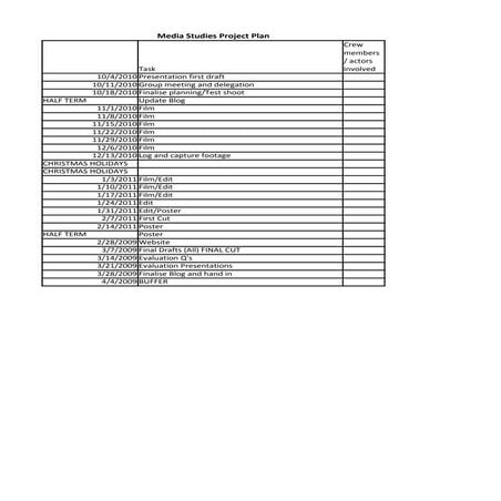 Project plan | XLS | Video Production | Content Production