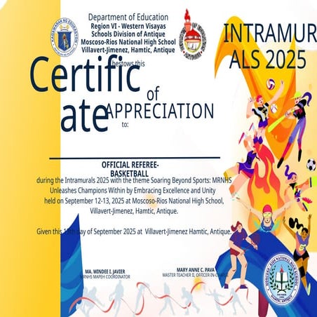 Copy of School Intramurals Certificate in Red Yellow and Blue Gradient ...