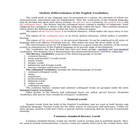 Copy of sdev stylistic differentiation of the english vocabulary | DOC