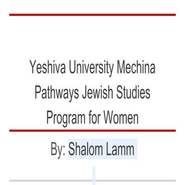 Yeshiva University Mechina Pathways Jewish Studies Program for Women | PPT