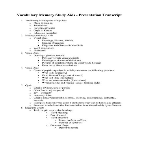 Copy of vocabulary memory study aids presentation transcript | DOCX ...