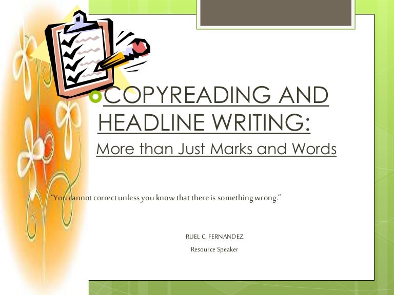 Copy Reading And Headline Writing English Copy Reading And Headline Writing English