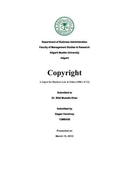 A presentation on Copyright & Copyright Infringement | PPT | Law