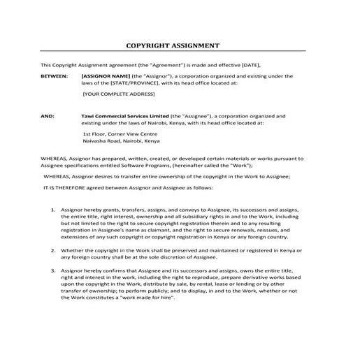 Copyright assignment short form | PDF