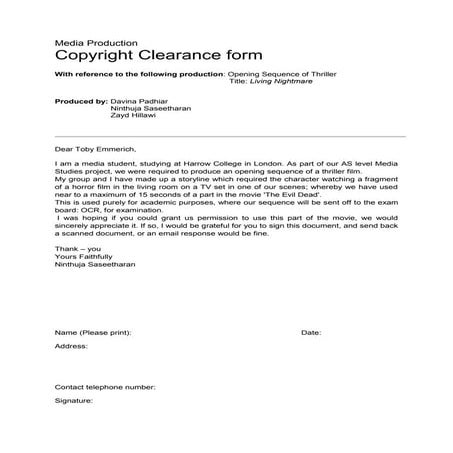 Copyright clearance form | DOCX