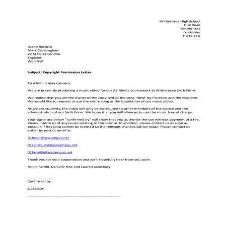 Copyright Permission Letter | DOCX