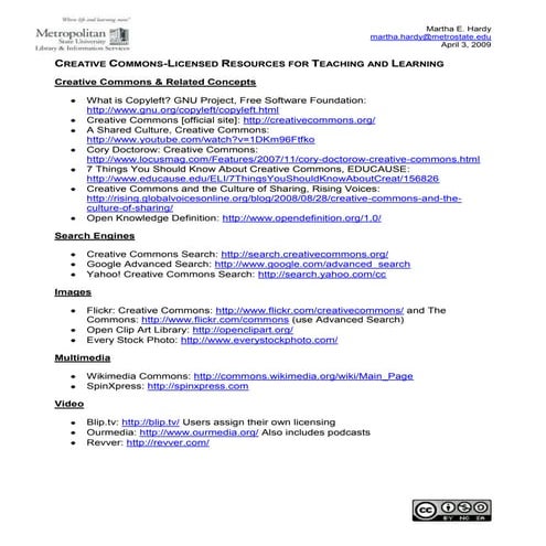 Creative Commons-Licensed Resources for Teaching and Learning | PDF