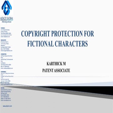 COPYRIGHT PROTECTION FOR FICTIONAL CHARACTERS | PPTX