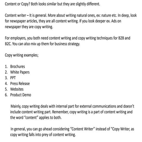 Copy writing v/s Content writing | PPT