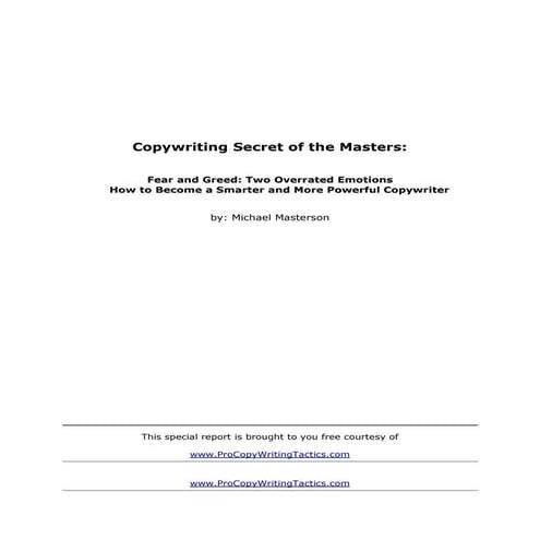 Copywriting secret of the masters fear and greed - two overrated ...