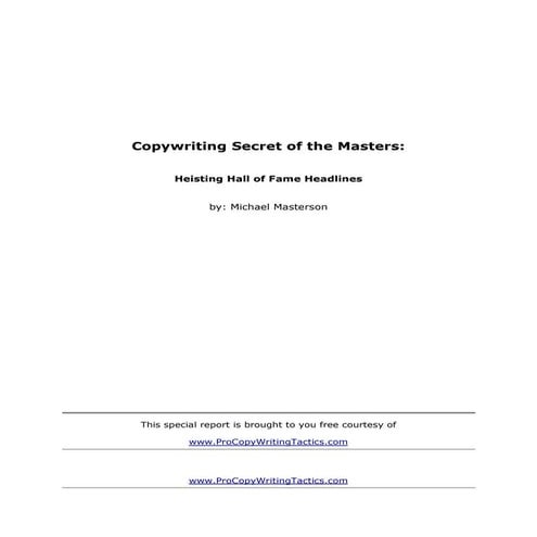 Copywriting secret of the masters heisting hall of fame headlines ...