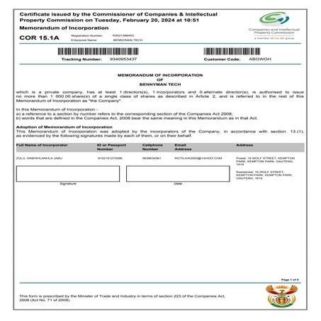 COR15company registration documents information | PDF