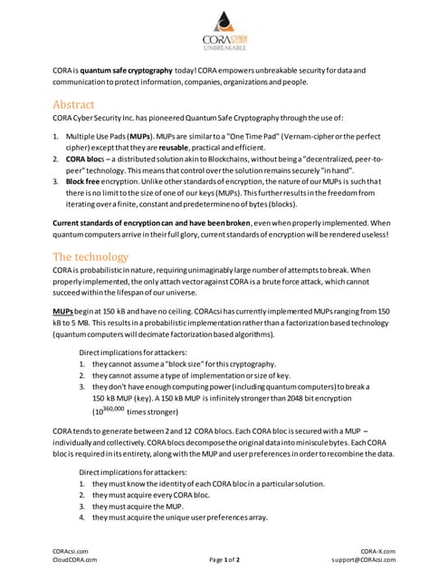 Cora Quantum Safe Cryptography Pdf