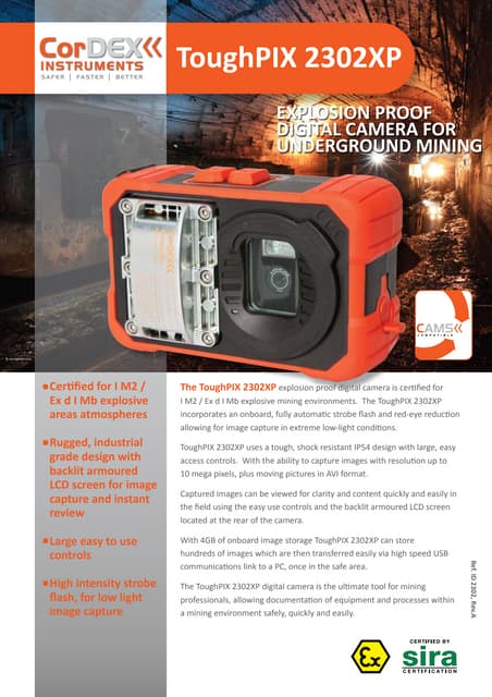 Cordex ToughPIX 2301XP ATEX Explosion Proof Digital Camera | PDF