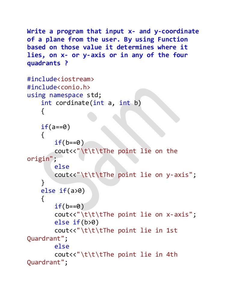 C++ program that input value of 'X' & 'Y' coordinate and display the