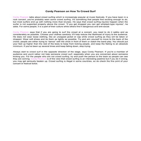 Cordy pearson on how to crowd surf article | PDF