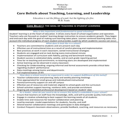 Core beliefs about teaching | PDF