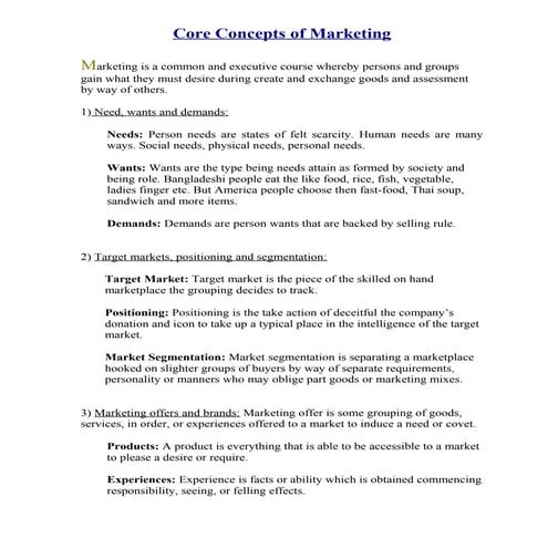Core concepts of marketing | DOC