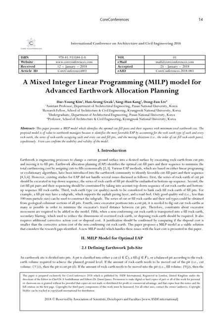 A Mixed Integer Linear Programming Milp Model For Advanced Earthwork Allocation Planning Pdf