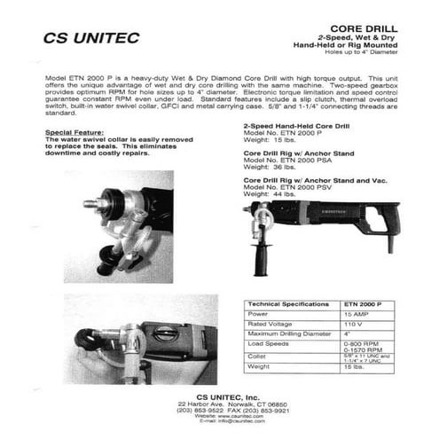 CS Unitec Core drill: 2-Speed Wet and Dry | PDF