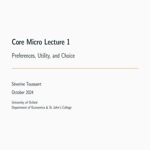 Core Micro Lecture Preferences Utility and Choice | PPT