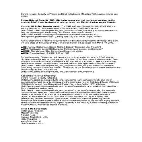 Corero Network Security to Present on DDoS Attacks and Mitigation Techniquesat Interop Las Vegas ...