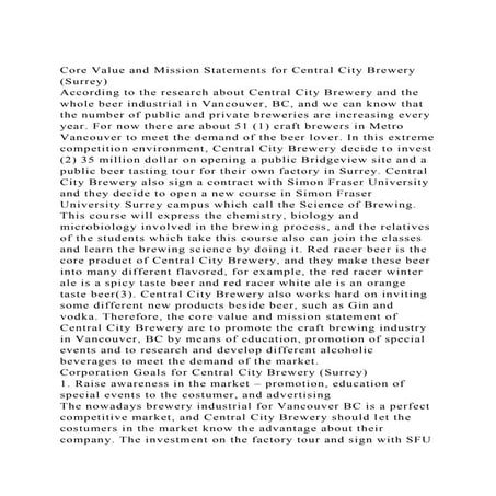 Core Value and Mission Statements for Central City Brewery (Surrey.docx