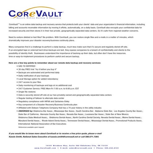 Core Vault Letter | PDF