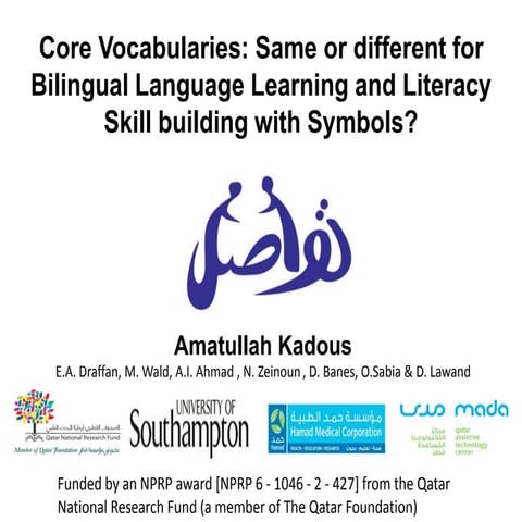 Core vocabularies for Bilingual Language Learning and Literacy Skill ...