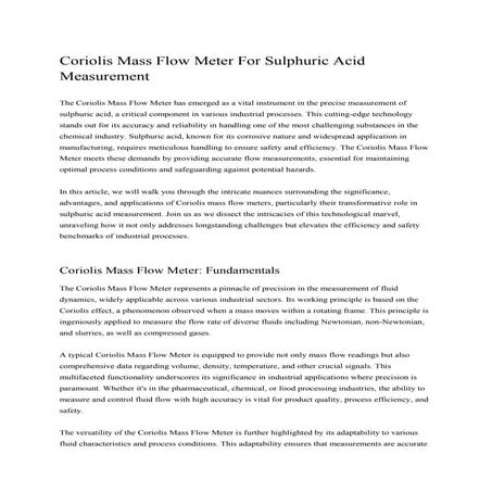 Coriolis Mass Flow Meter For Sulphuric Acid Measurement | DOCX