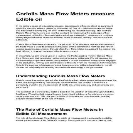 Coriolis Mass Flow Meters measure edible oil | DOCX