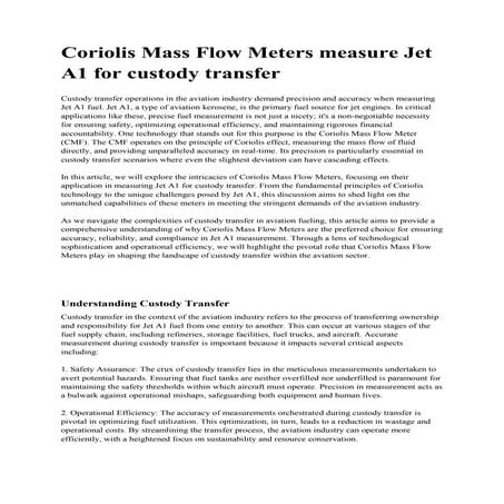 Coriolis Mass Flow Meters measure Jet A1 for custody transfer.docx